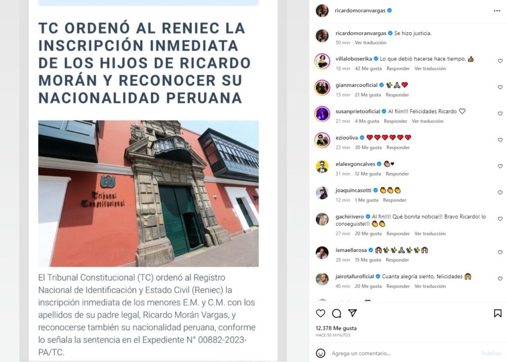 TC ordena a Reniec inscribir a los hijos de Ricardo Morán y ...