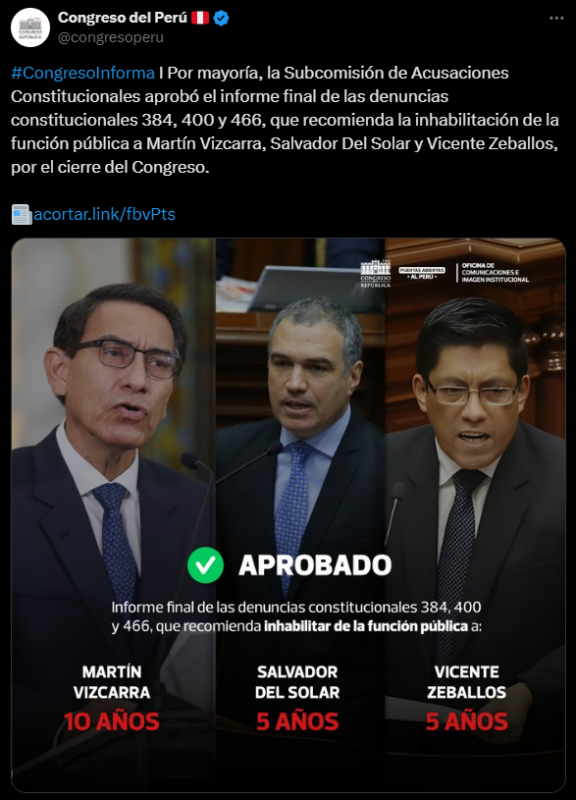 Martín Vizcarra: Subcomisión aprueba informe que recomienda inhabilitarlo por 10 años - ATV